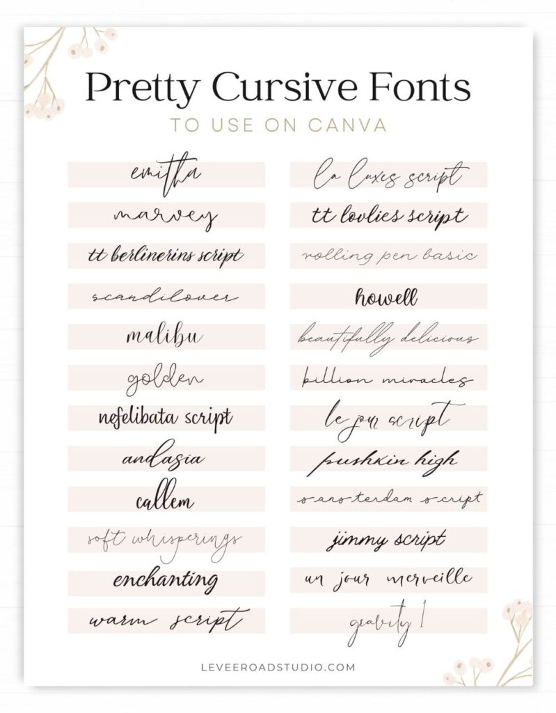 Best Free Cursive Fonts on Canva | Levee Road Studio